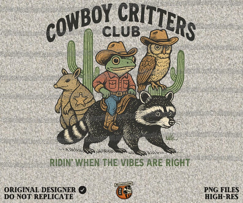 Cowboy Critters PNG, Funny Western Sublimation Design, Frog Raccoon ...