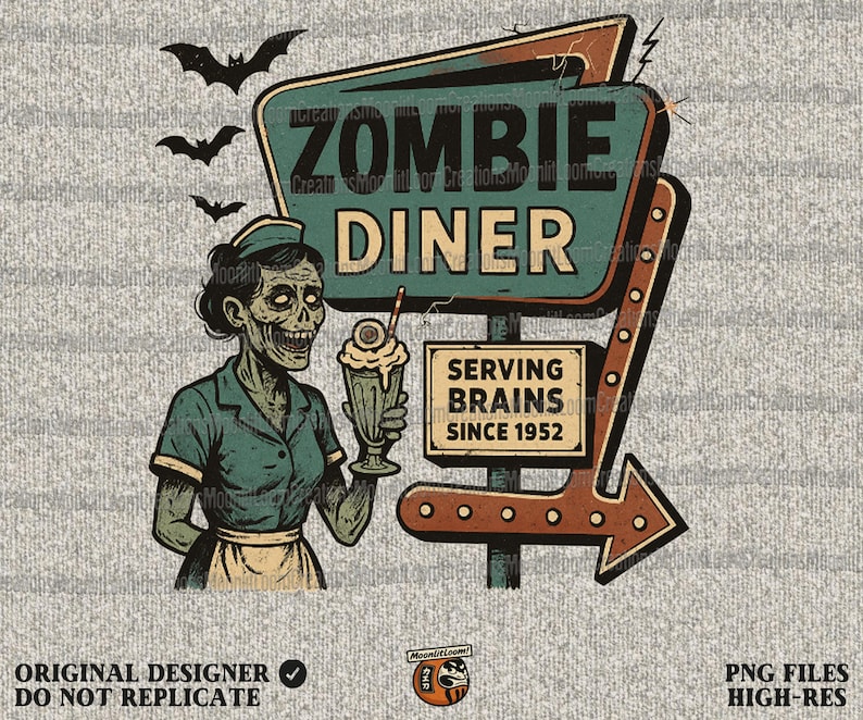 Zombie Diner PNG, Retro Horror Cafe Sign, 1950s Americana Zombie ...