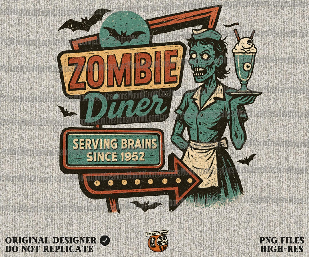 Zombie Diner PNG, Retro Horror Cafe Sign, 1950s Americana Zombie ...