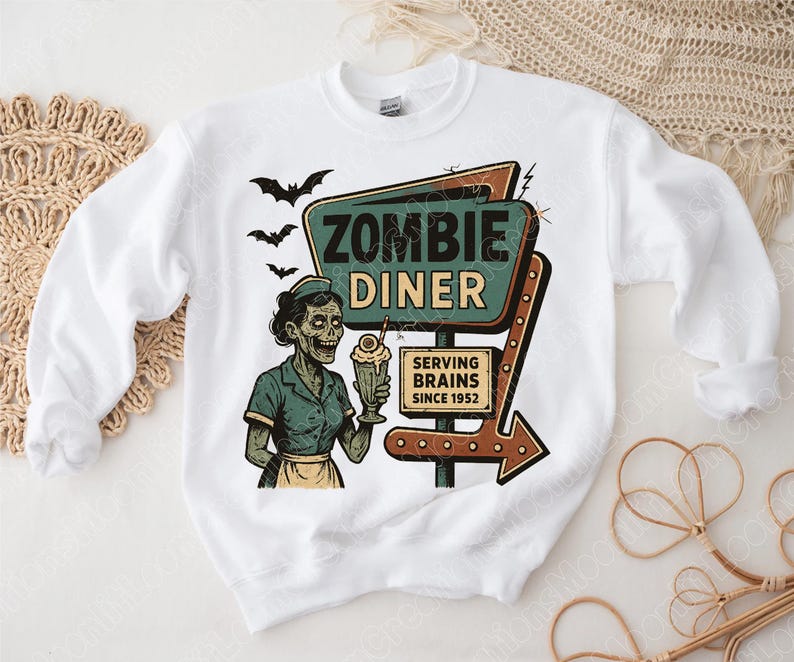 Zombie Diner PNG, Retro Horror Cafe Sign, 1950s Americana Zombie ...
