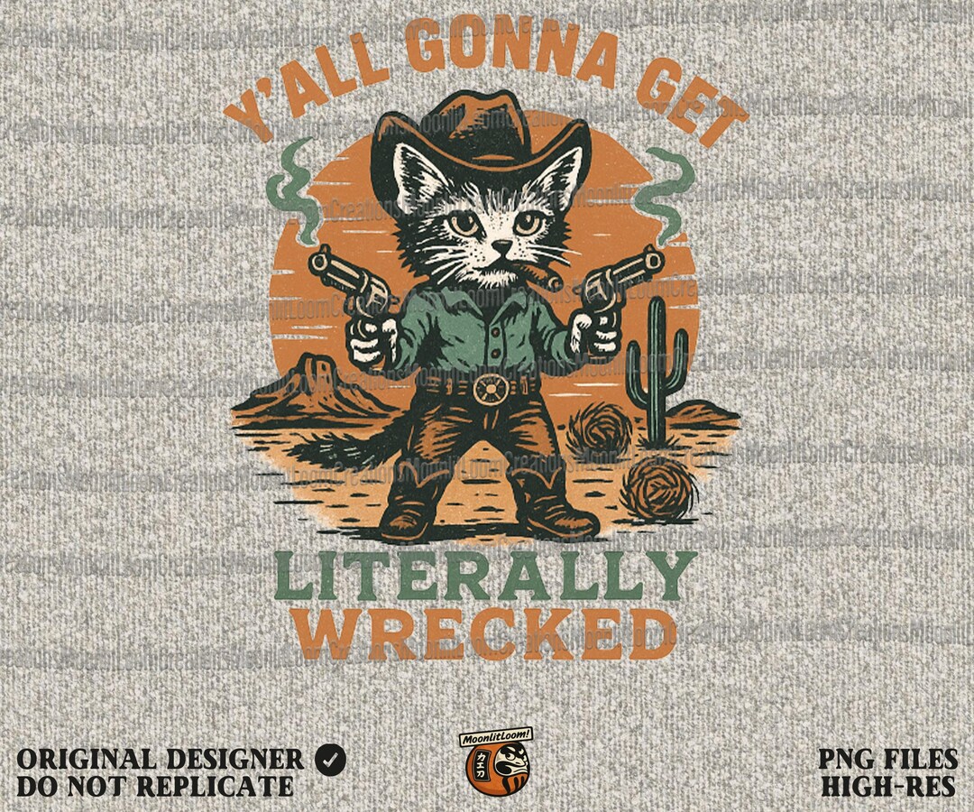 Cowboy Cat PNG, Funny Western Kitty Sublimation Design, Y’all Gonna Get ...
