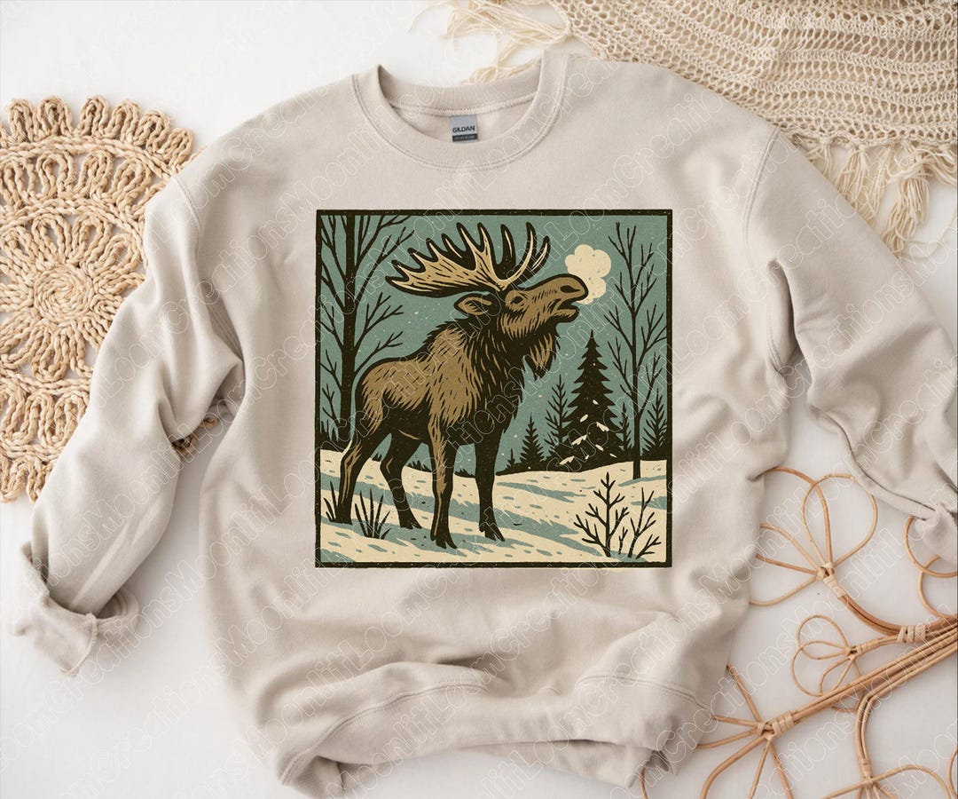 Moose Snort PNG, Moose Winter Forest Sublimation, Rustic Woodland ...