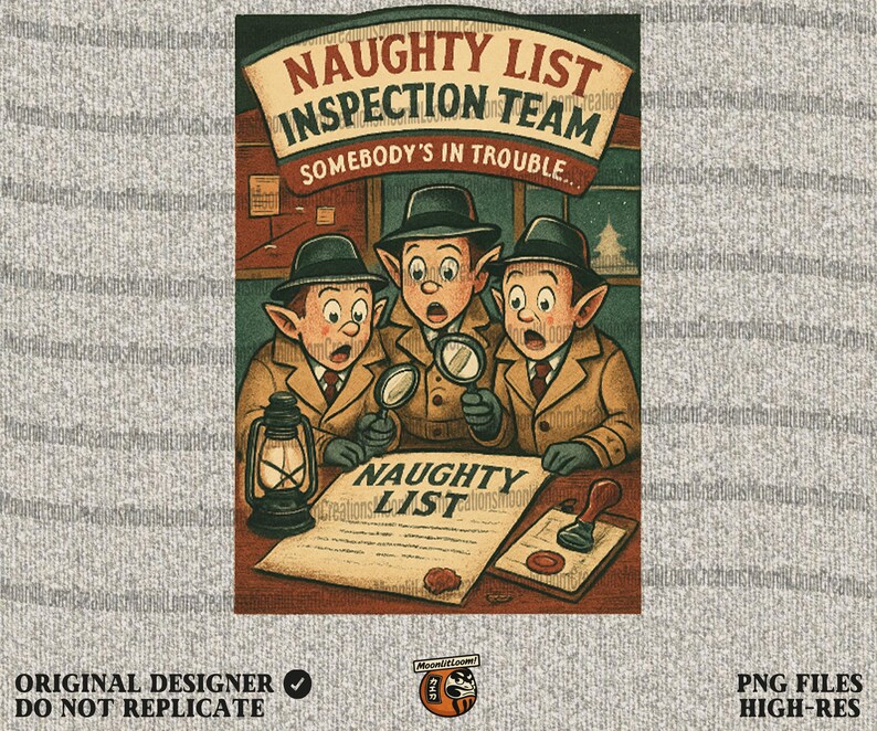 Vintage Christmas Elf Detective PNG, Naughty List Inspection Team ...