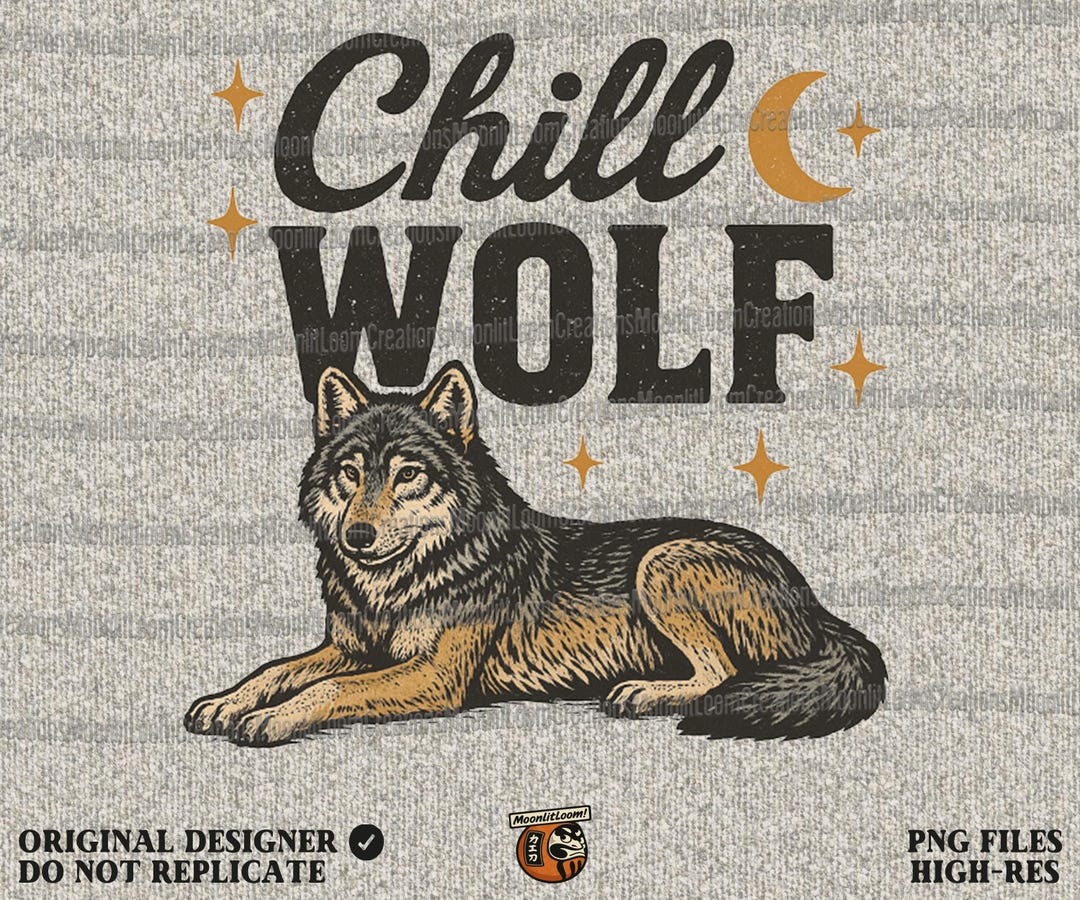 Chill Wolf PNG, Retro Wolf Sublimation Design With Moon and Stars ...