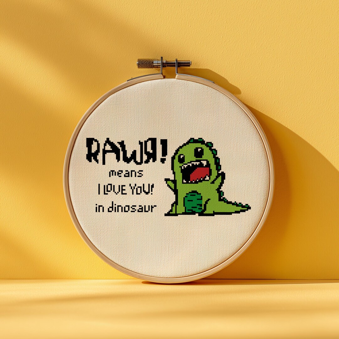 Dinosaur 'RAWR I Love You' Cross Stitch Pattern (PDF) - Etsy