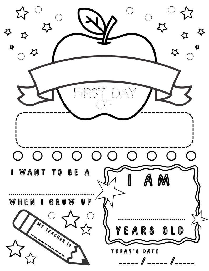 First Day of School Coloring Sheet - Etsy