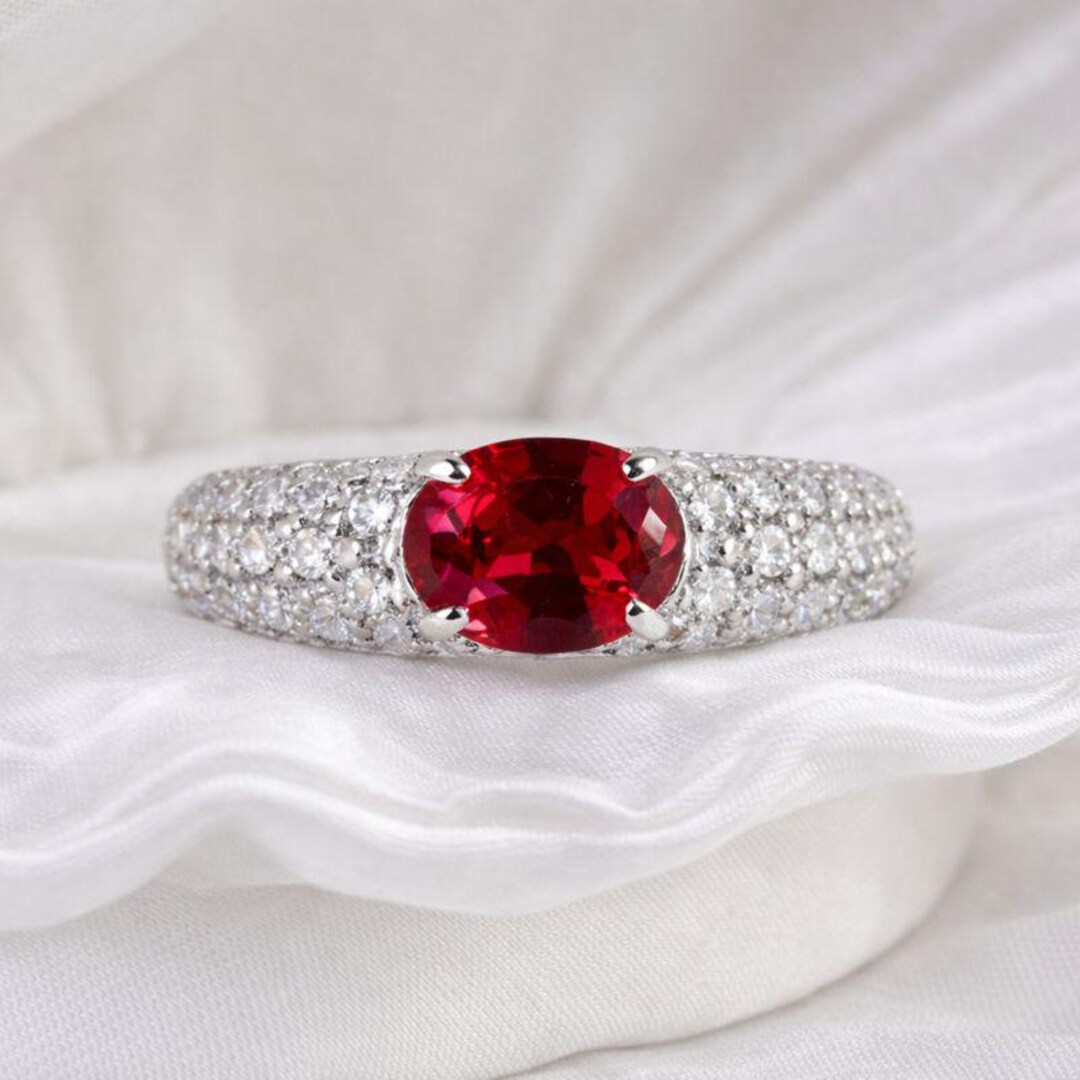 Genuine Ruby Ring Vintage Halo Moissanite Ring Engagement Ring Wedding ...