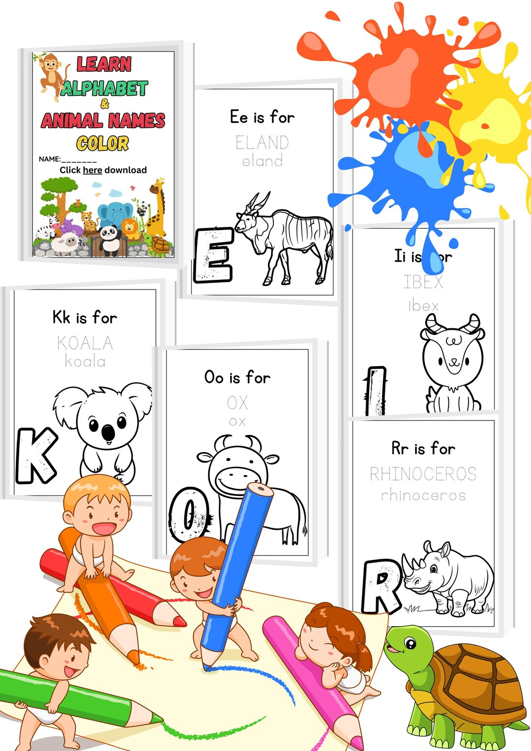 Learn Alphabet & Animal Names Coloring Book | Educational Digital ...