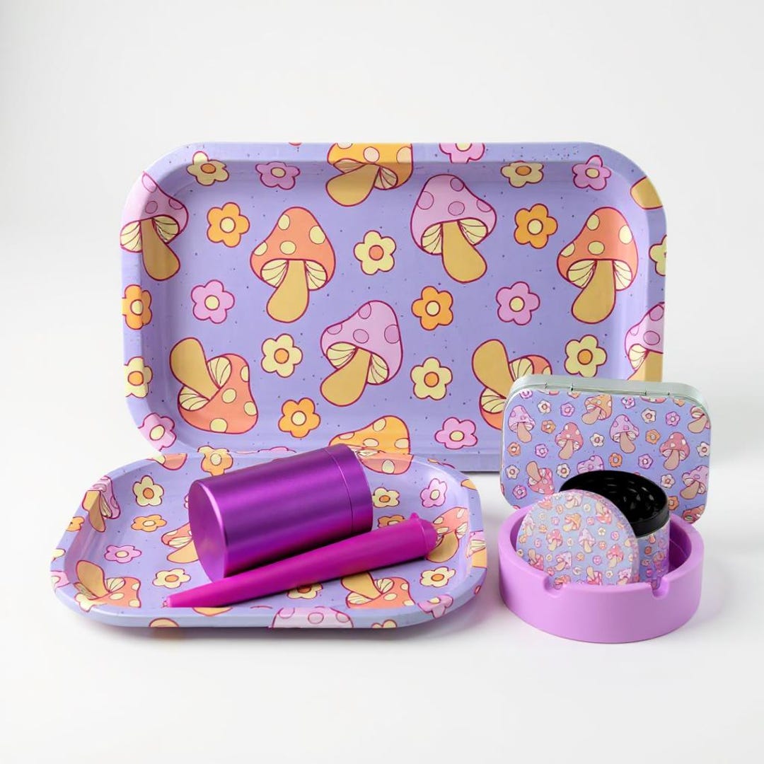 Rolling Tray Set: Grinder, Trays, Stash Jar, Tin Box, Tube, Ashtray ...