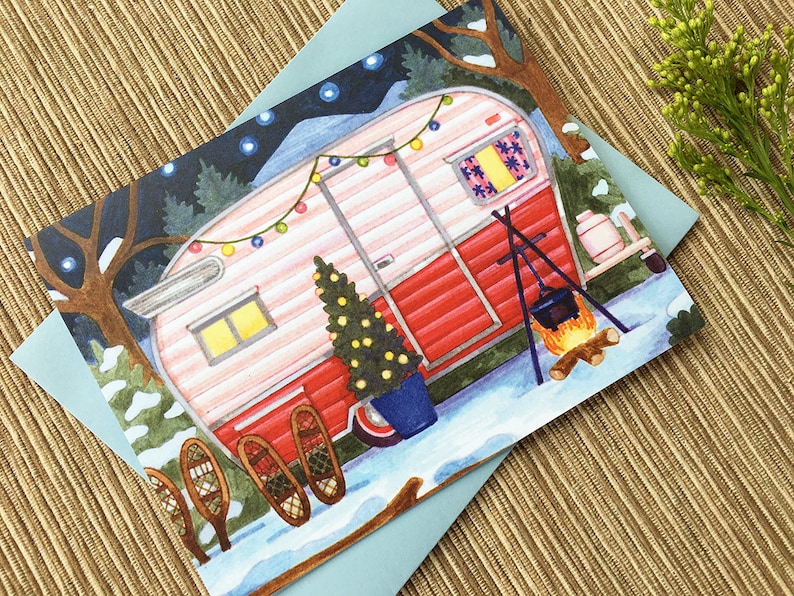 Winter Camper Holiday Card, Vintage Camper Holiday Card, Single Card - Etsy