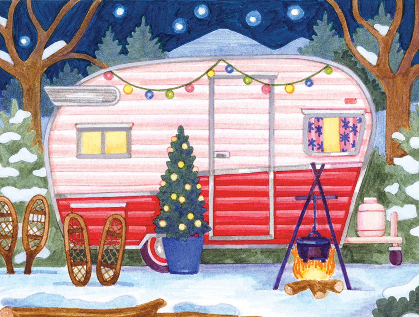 Winter Camper Holiday Card, Vintage Christmas Camper Holiday Card ...