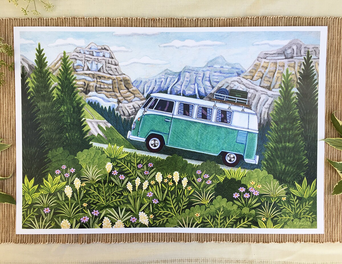 Camper Van Poster Camper Bus Art Glacier National Park 12 X - Etsy