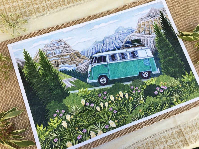 Camper Van Poster Camper Bus Art Glacier National Park 12 X - Etsy