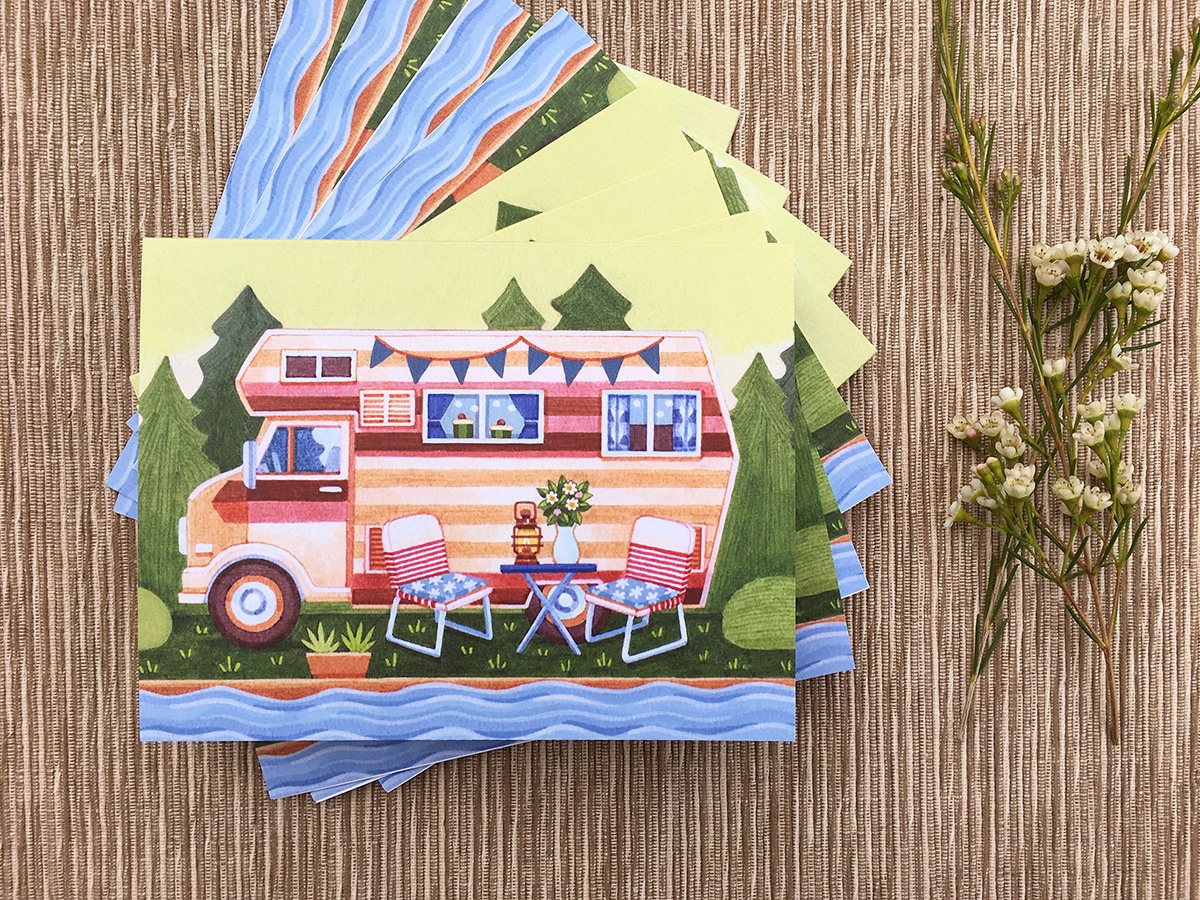 Summer Camper Greeting Cards, Camping Cards, Boxed Set of 8 Cards - Etsy