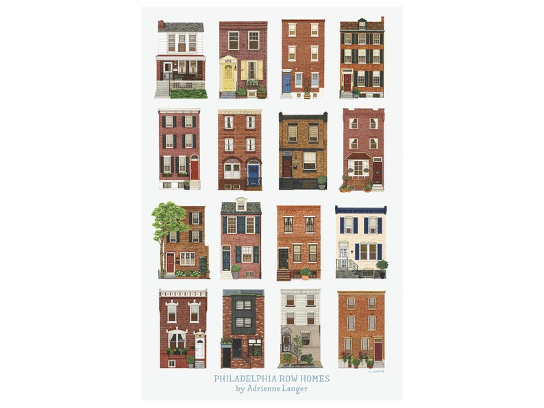 Philadelphia Row Homes, Row House Portrait Art, Philly Homes, Brick ...