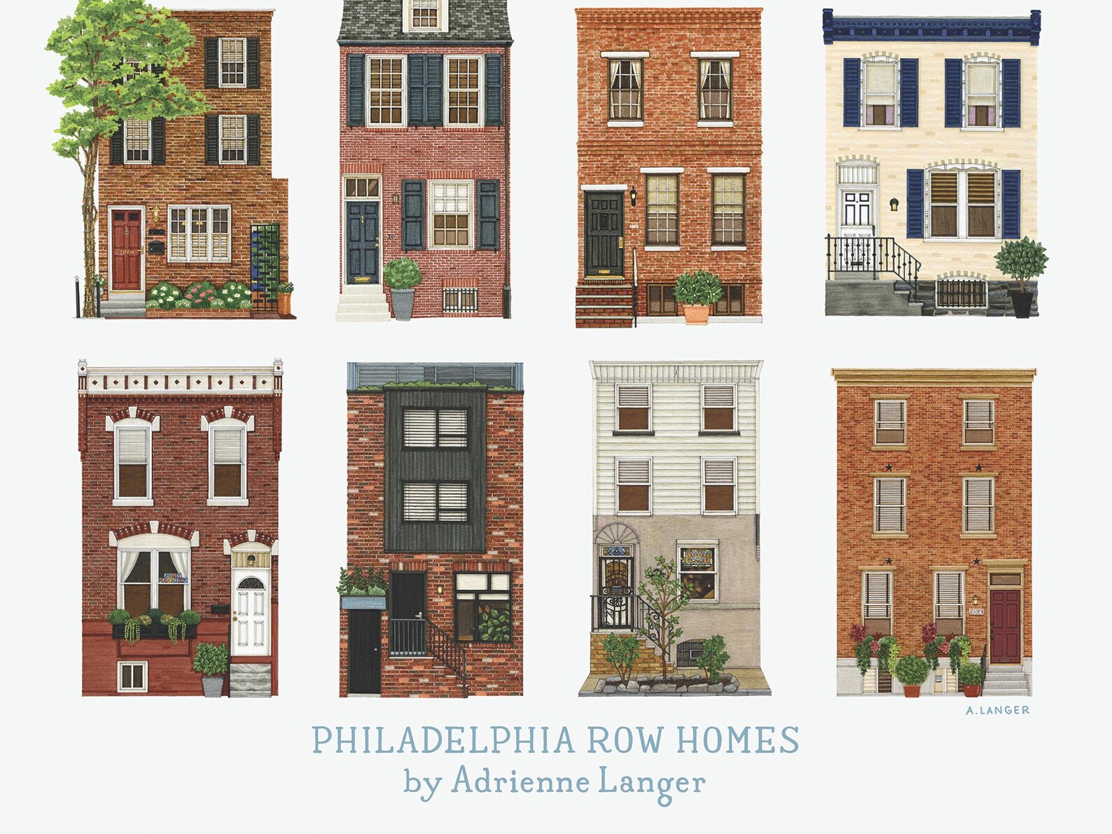 Philadelphia Row Homes, Row House Portrait Art, Philly Homes, Brick ...