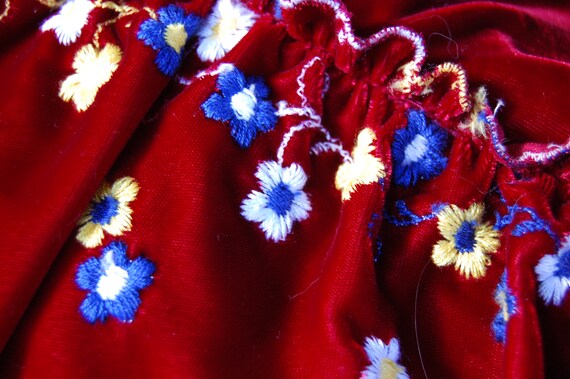 Early 60s or 70s Velvet Dark Jewel Tone Ruby Gown wit… - Gem