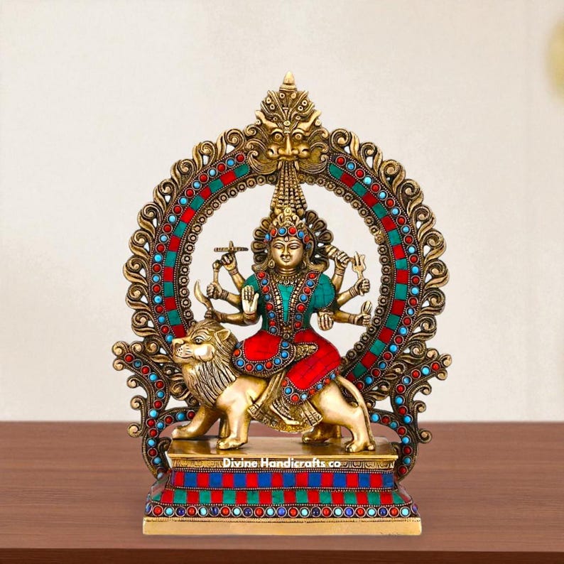 Brass Durga Maa Idol: Sherawali Devi Stone Statue - Hindu Goddess ...
