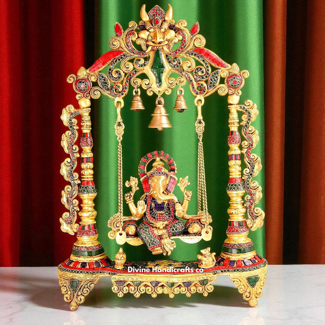 Brass Ganesha Swing Jhula: Stone Work Hindu God Statue - Etsy