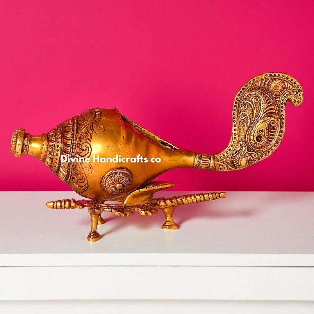 Brass Shankh Conch With Stand for Pooja & Decor - Etsy