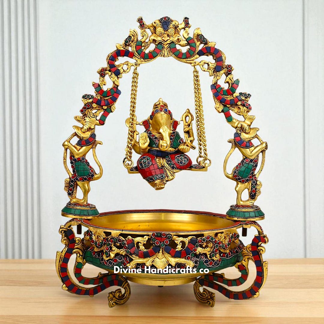 Brass Ganesha Urli With Stone Work | Decorative Indian Urli Bowl ...