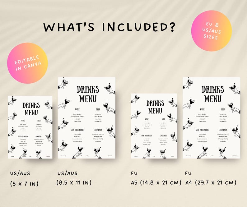 Drinks Menu Template | Black & White Wedding Bar Sign | Whimsical Line ...