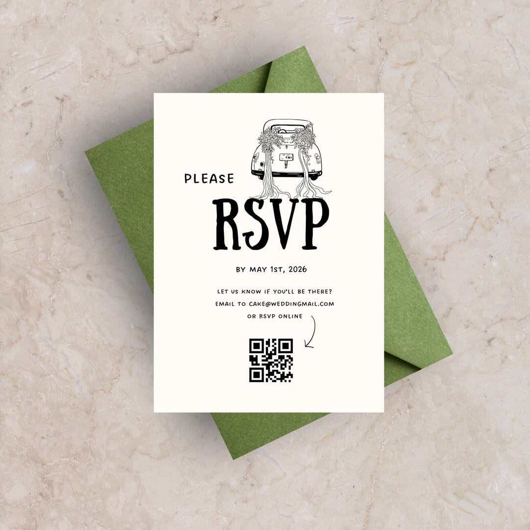 Playful Hand-drawn RSVP Card Template | Whimsical Wedding | Doodle ...