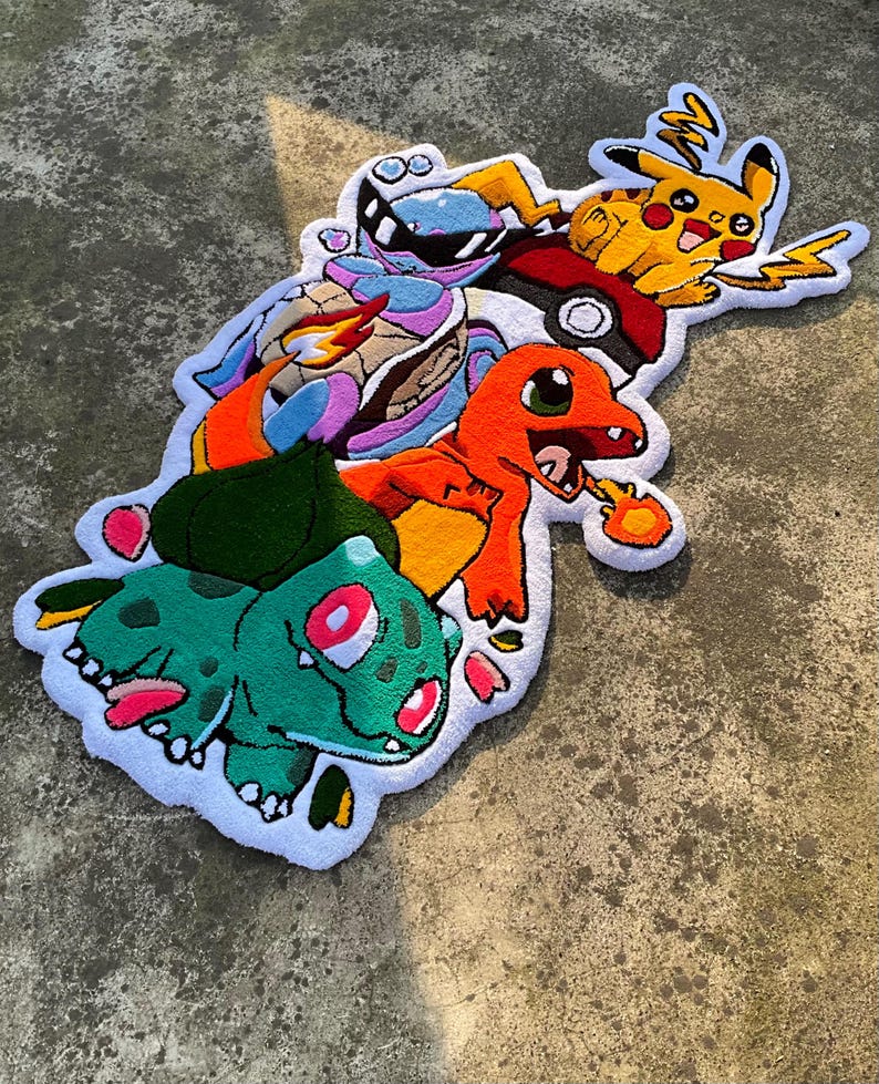 Handmade Pokémon Tufted Rug, Large Anime Rug for Gaming Room Decor ...