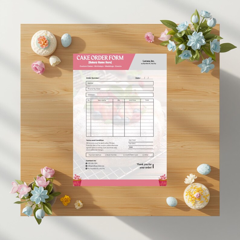 Cake Order Form Template | Editable Canva | Printable Bakery Download ...