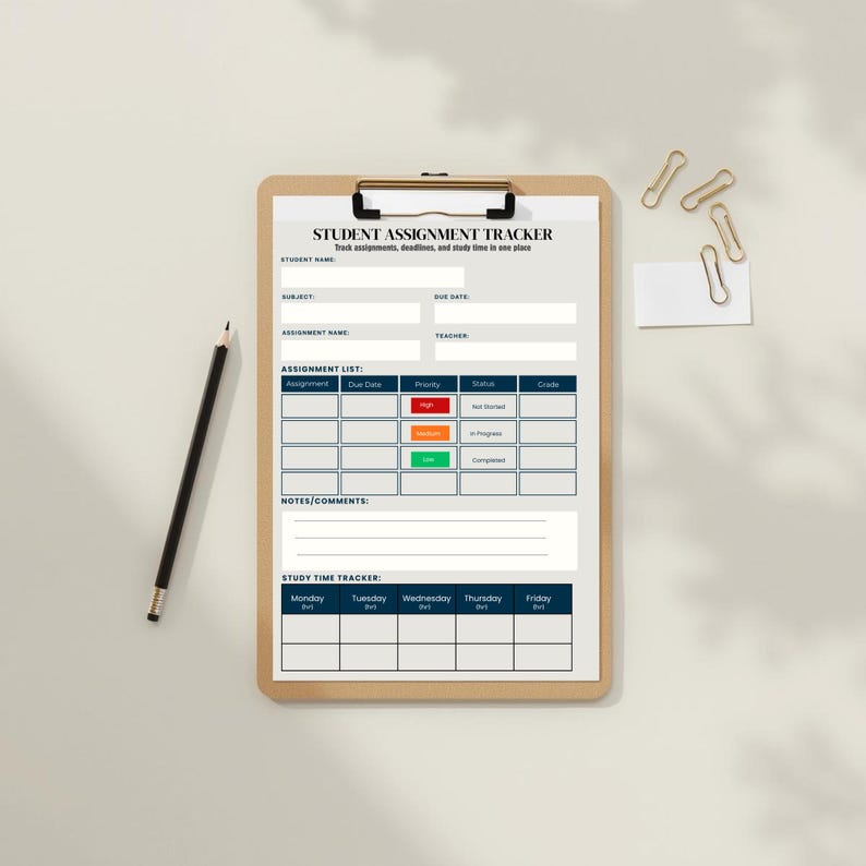 Student Assignment Tracker Printable | Homework Log | Academic Schedule ...