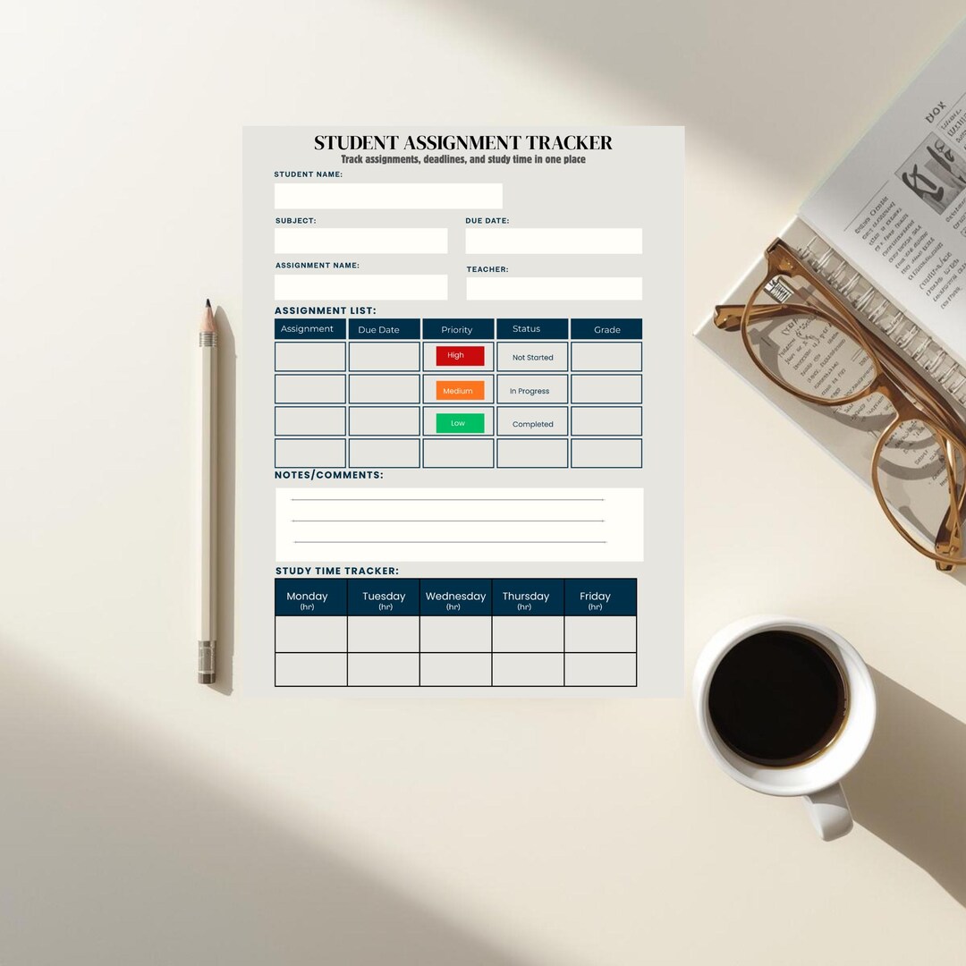 Student Assignment Tracker Printable | Homework Log | Academic Schedule ...