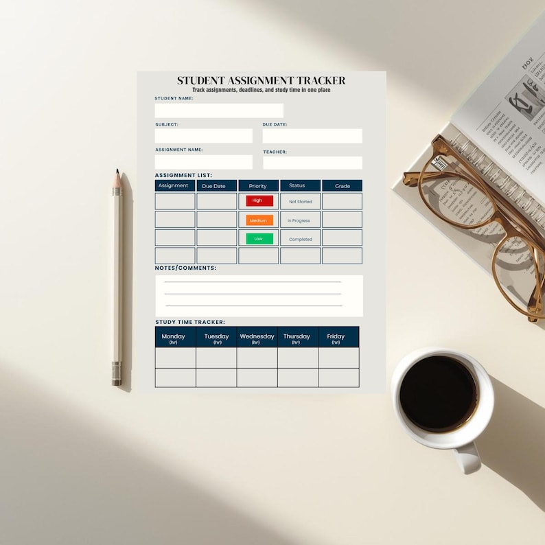 Student Assignment Tracker Printable | Homework Log | Academic Schedule ...