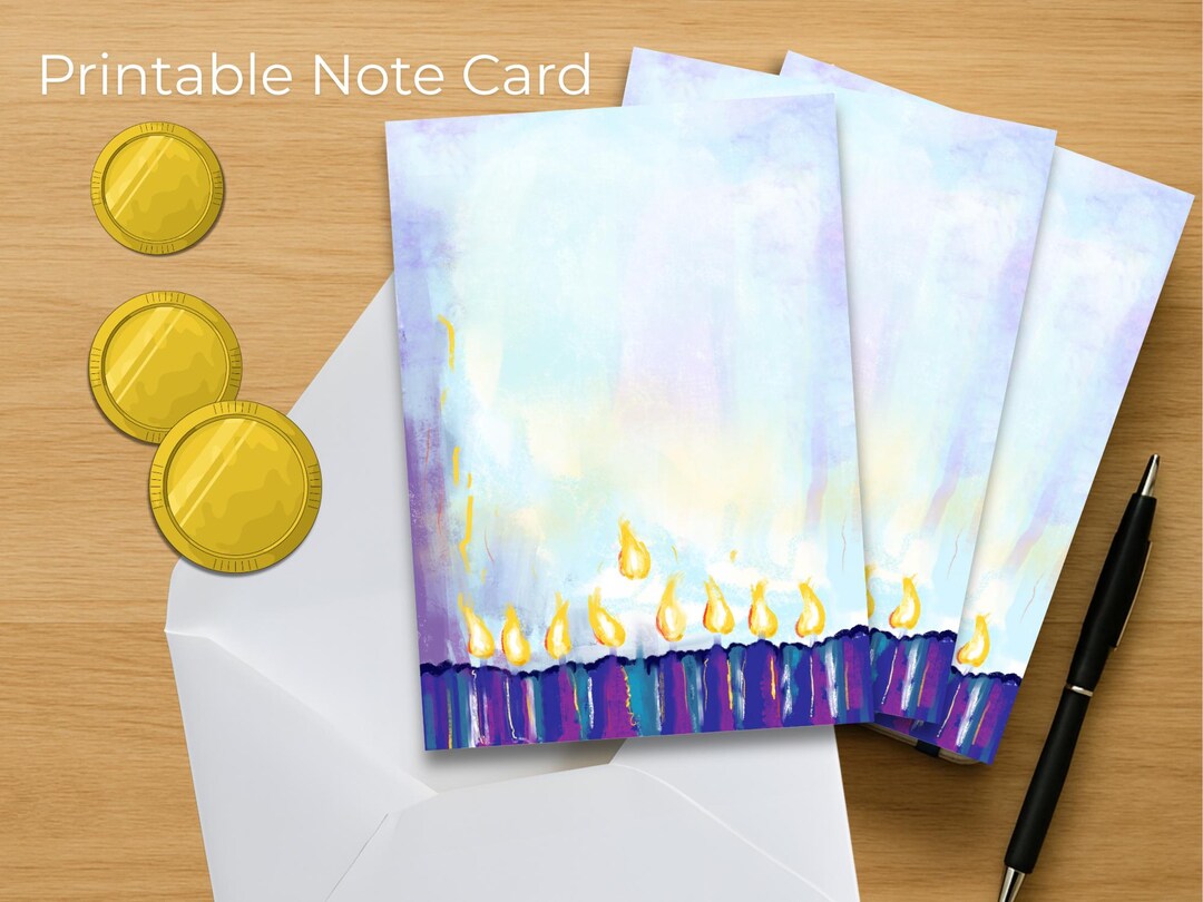 Chanukah Printable Note Card – Abstract Menorah Watercolor – Instant ...