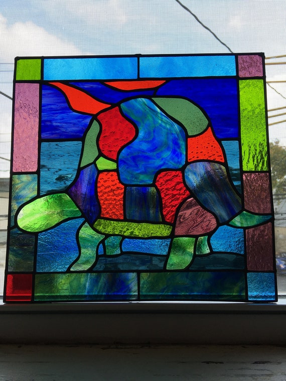 Stained Glass Tortoise Turtle Panel | Etsy