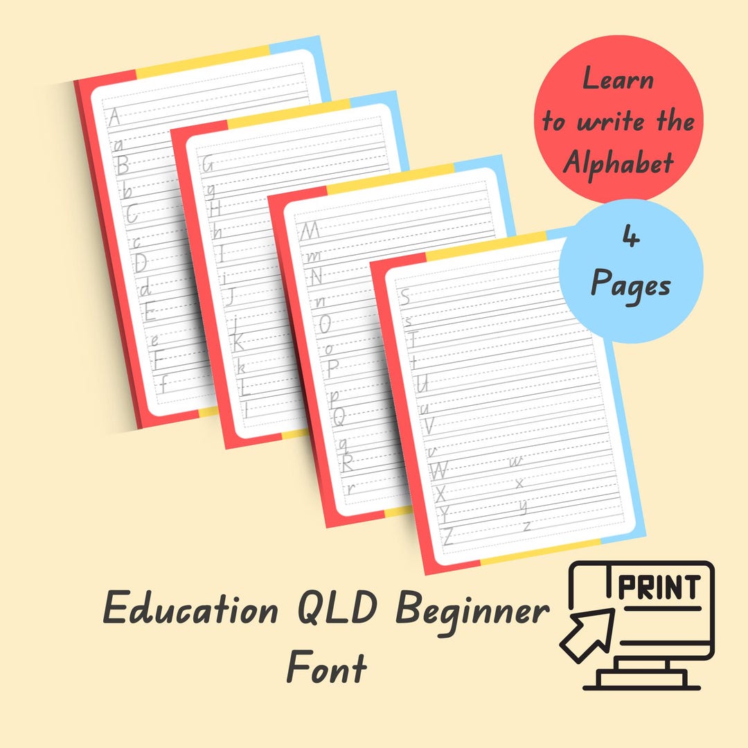 Printable Sheets of Writing the Alphabet, Edu QLD Beginner Font, Ages 4 ...