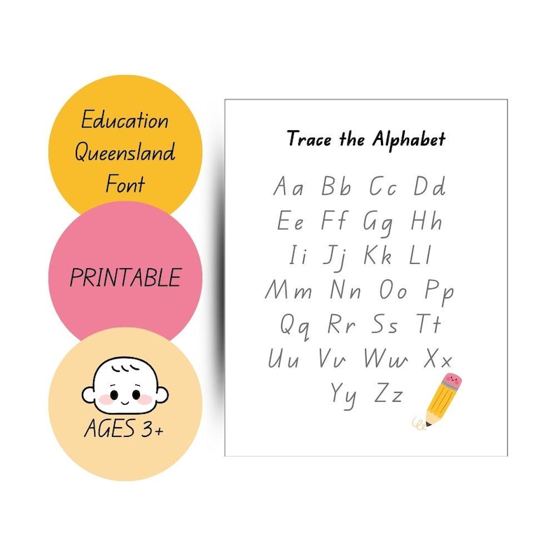 Printable Trace the Alphabet Sheet, Queensland Beginner Font, Ages 3 ...