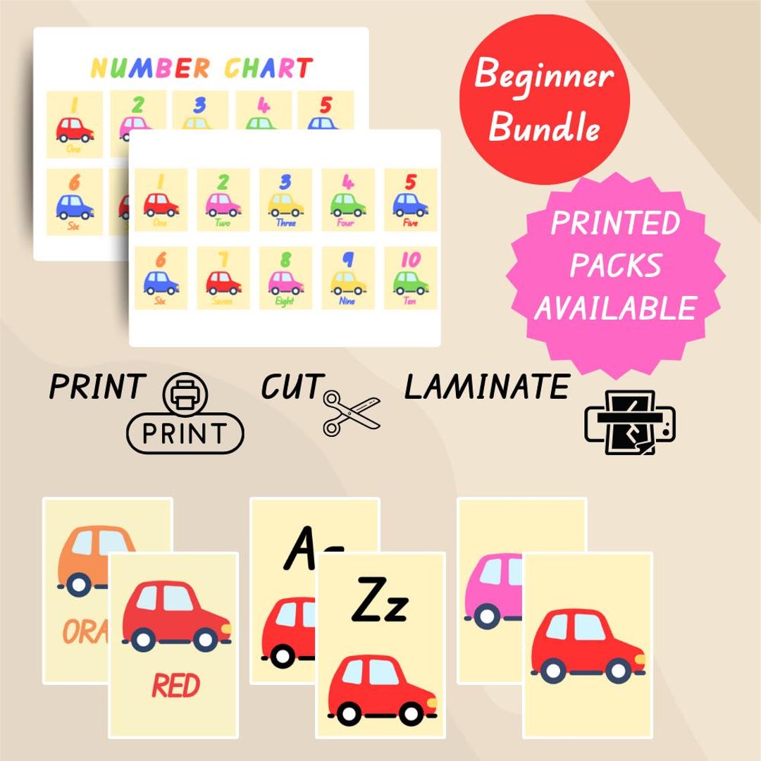 Car Themed Beginner Learning Bundle | Printable or Printed Pack ...