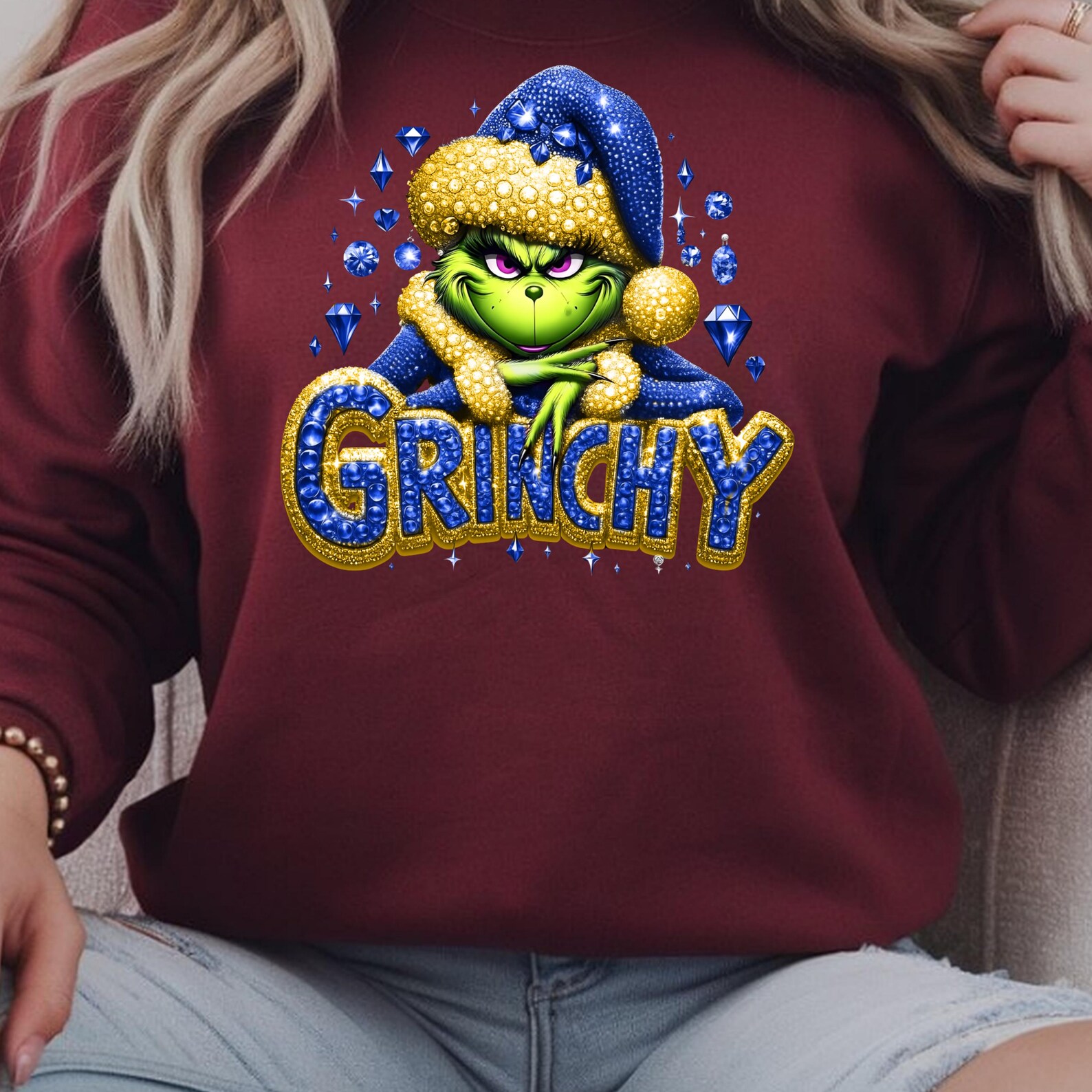 Grinchy Rhinestone Christmas PNG, Sparkly Grinch Clipart, Pack of Three ...