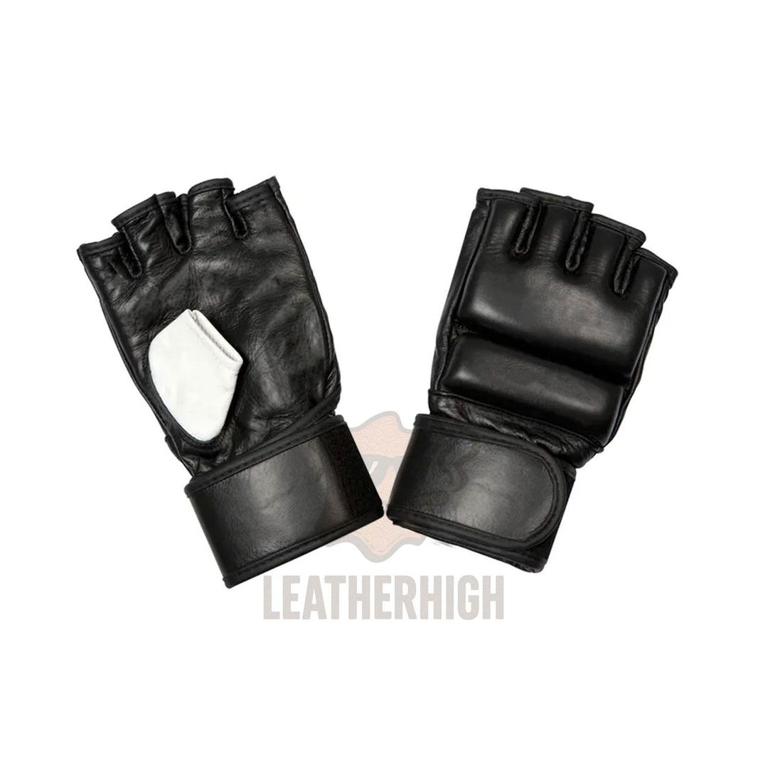 Handmade Black Leather MMA Padded Gloves With White Accent - Unisex ...