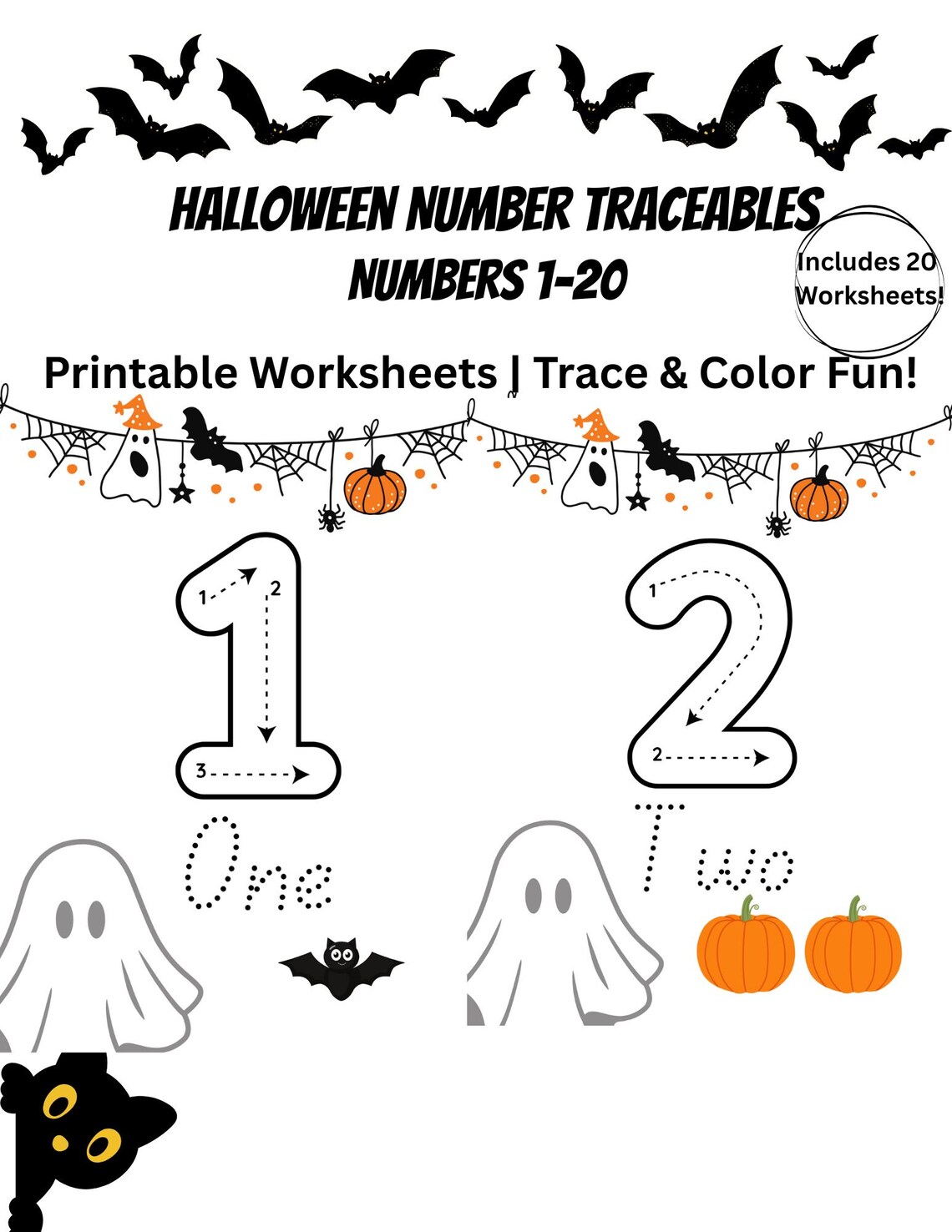 Halloween Number Tracing Worksheets 1-20 | Preschool & Kindergarten ...