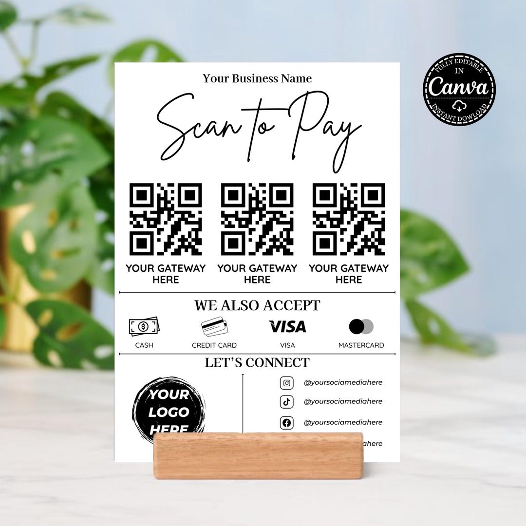 Editable Scan to Pay Sign Template: QR Code Payment Poster for Small ...