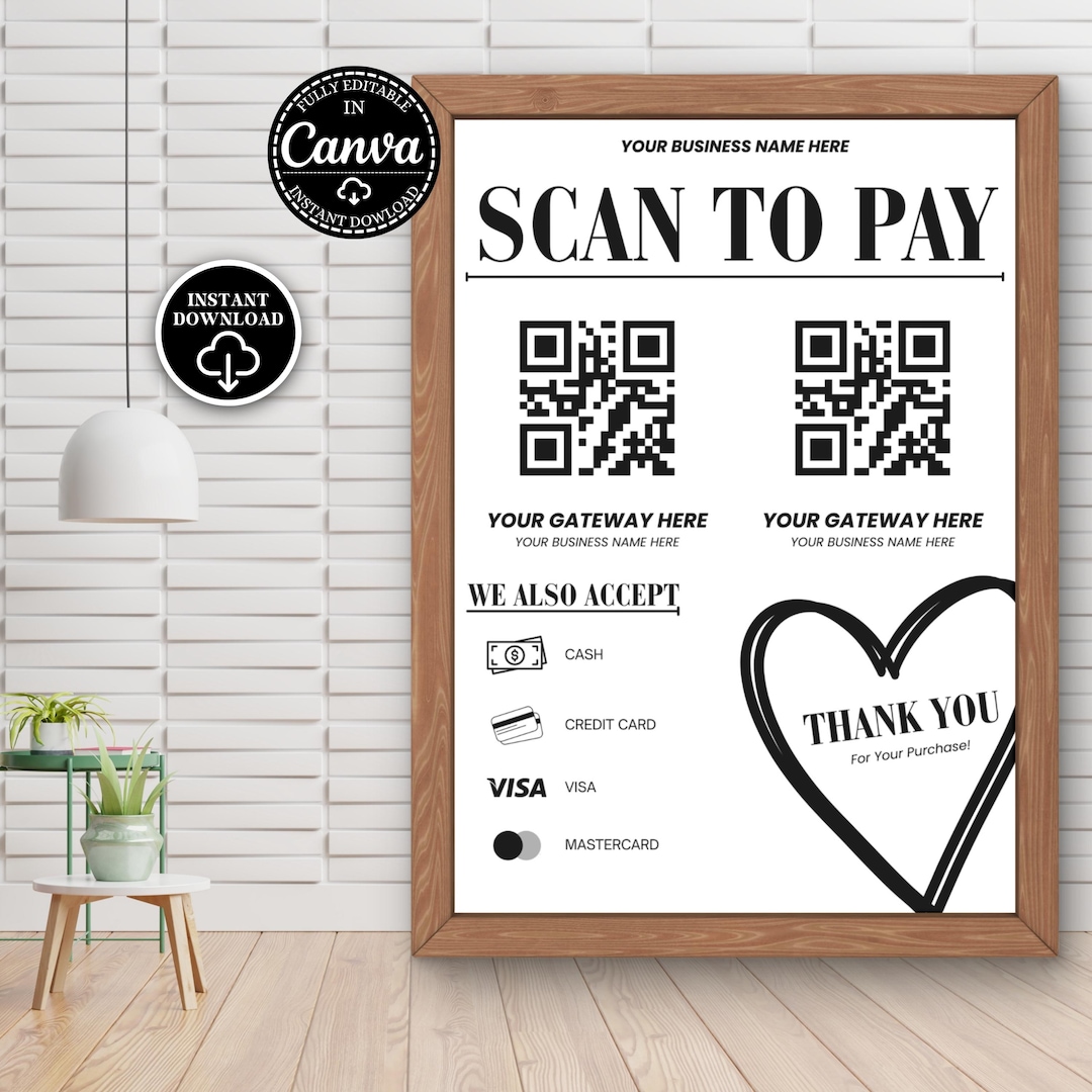 Editable Scan to Pay Sign Template, Printable QR Code Accepted Payment ...