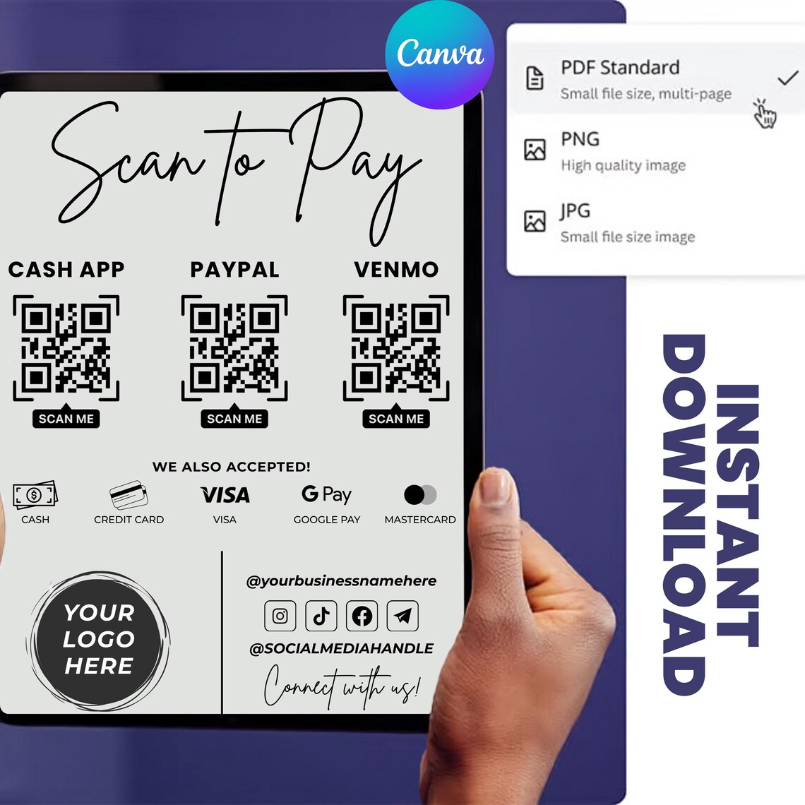 Editable Scan to Pay QR Code Sign, QR Code Checkout Card, Digital ...