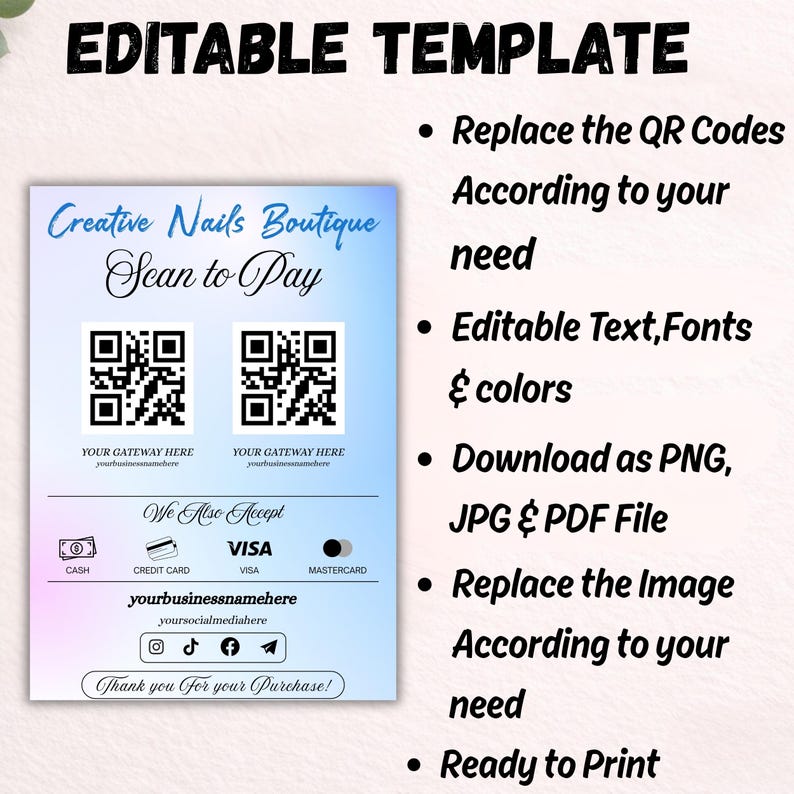 Scan to Pay Sign Template, Nail Salon Price List Canva, QR Code Payment ...