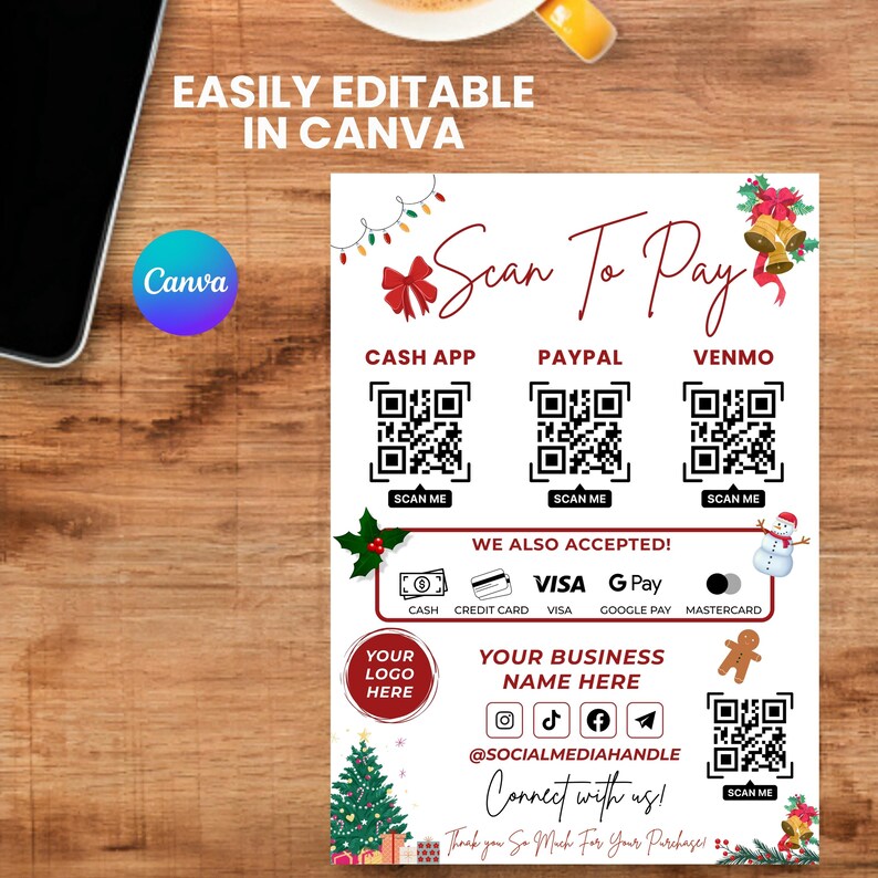 Christmas Scan to Pay Template, QR Code Price List Sign Canva (instant ...