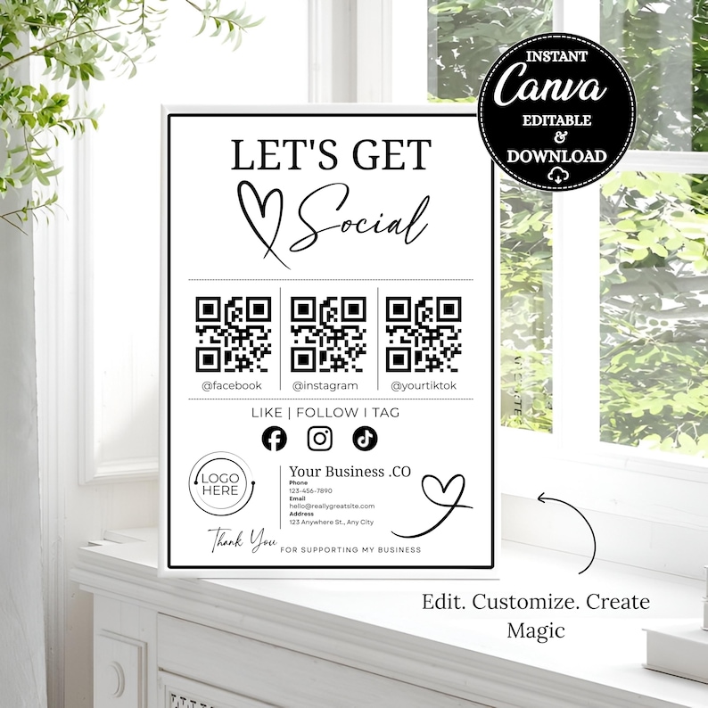 Social Media QR Code Sign Template, Editable Canva Follow Us Sign for ...