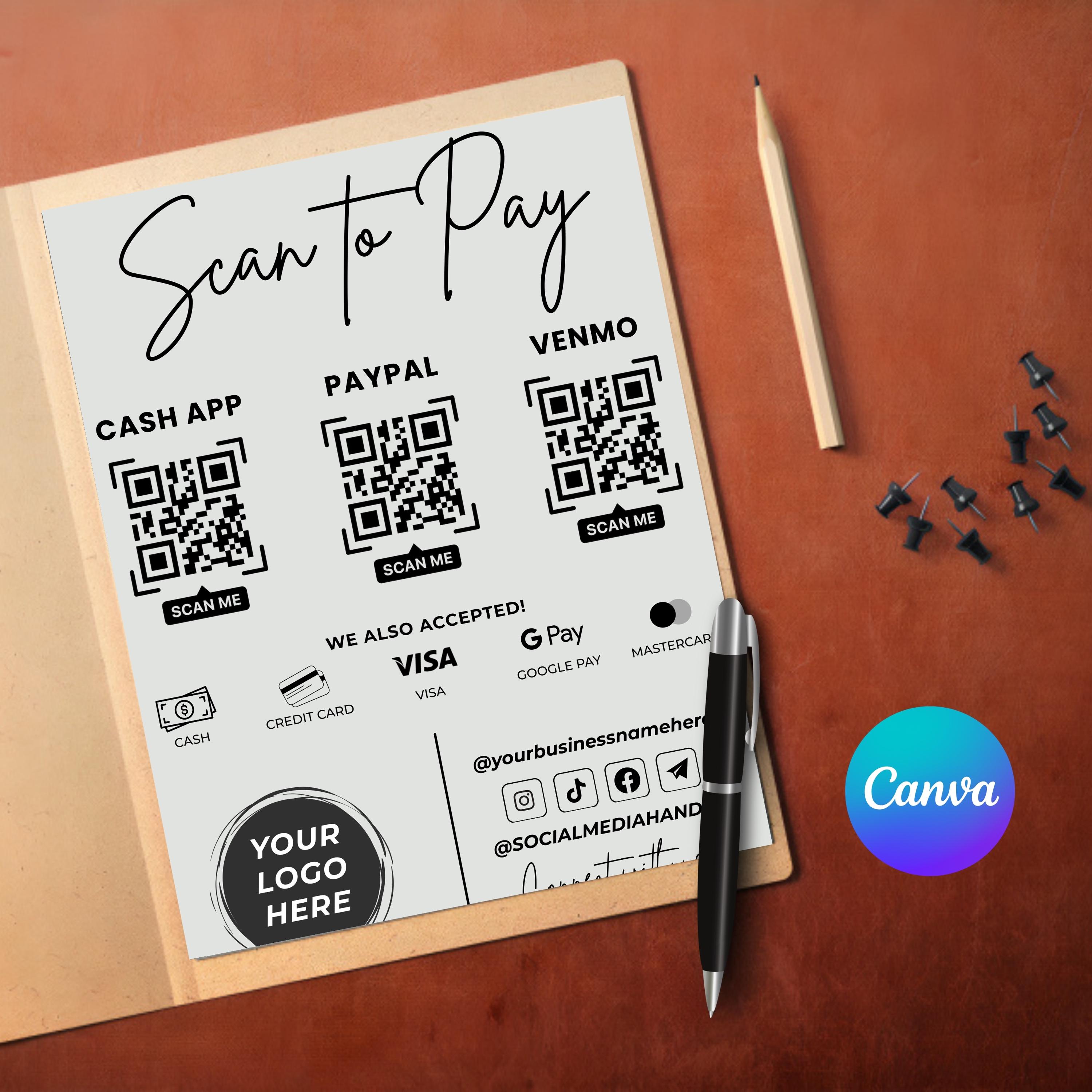 Editable QR Code Sign Canva Template, Scan to Pay Display, Custom Logo ...