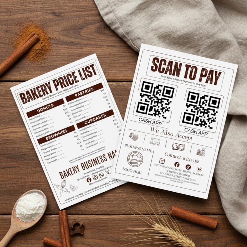 Editable Price List & Scan to Pay Sign Canva Template, Bakery Menu With ...