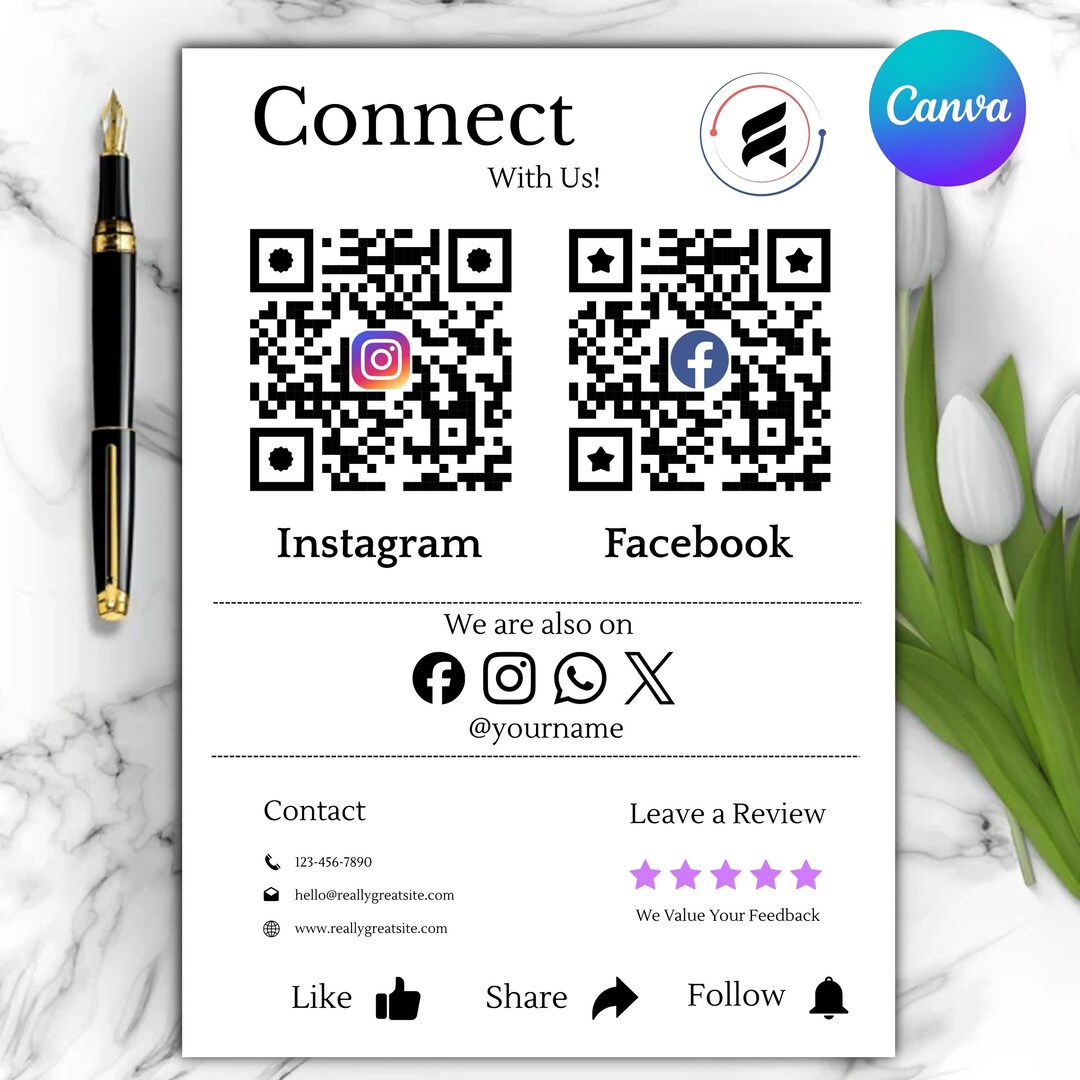 Plantilla de tarjeta con código QR "Conéctate con nosotros", cartel ...