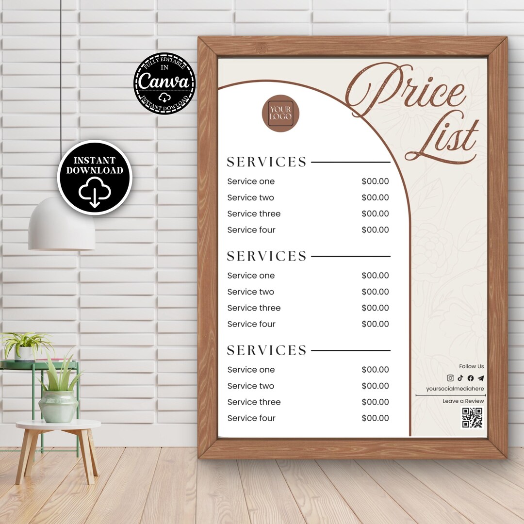 Editable Price List Canva Template, Modern Minimalist Salon Pricing ...